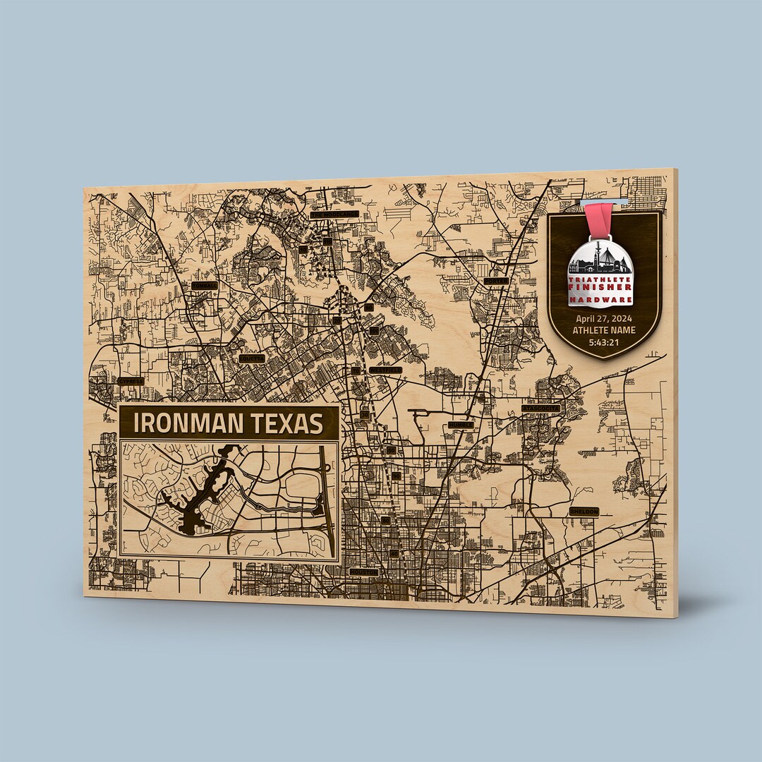 Laser Engraved Course Map Ironman Texas Medal Display Personalized ...