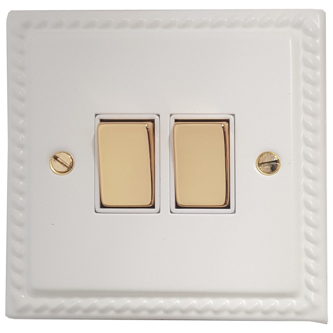 Georgian White Light Switch (2 Gang/white Insert/polished Brass ...