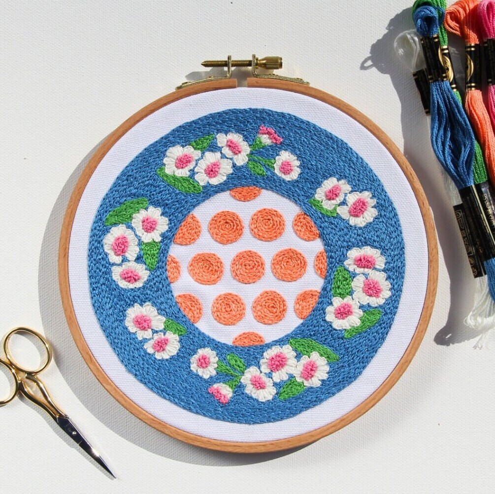 Vintage Blue Floral Embroidery Pattern Digital Download PDF Embroidery ...