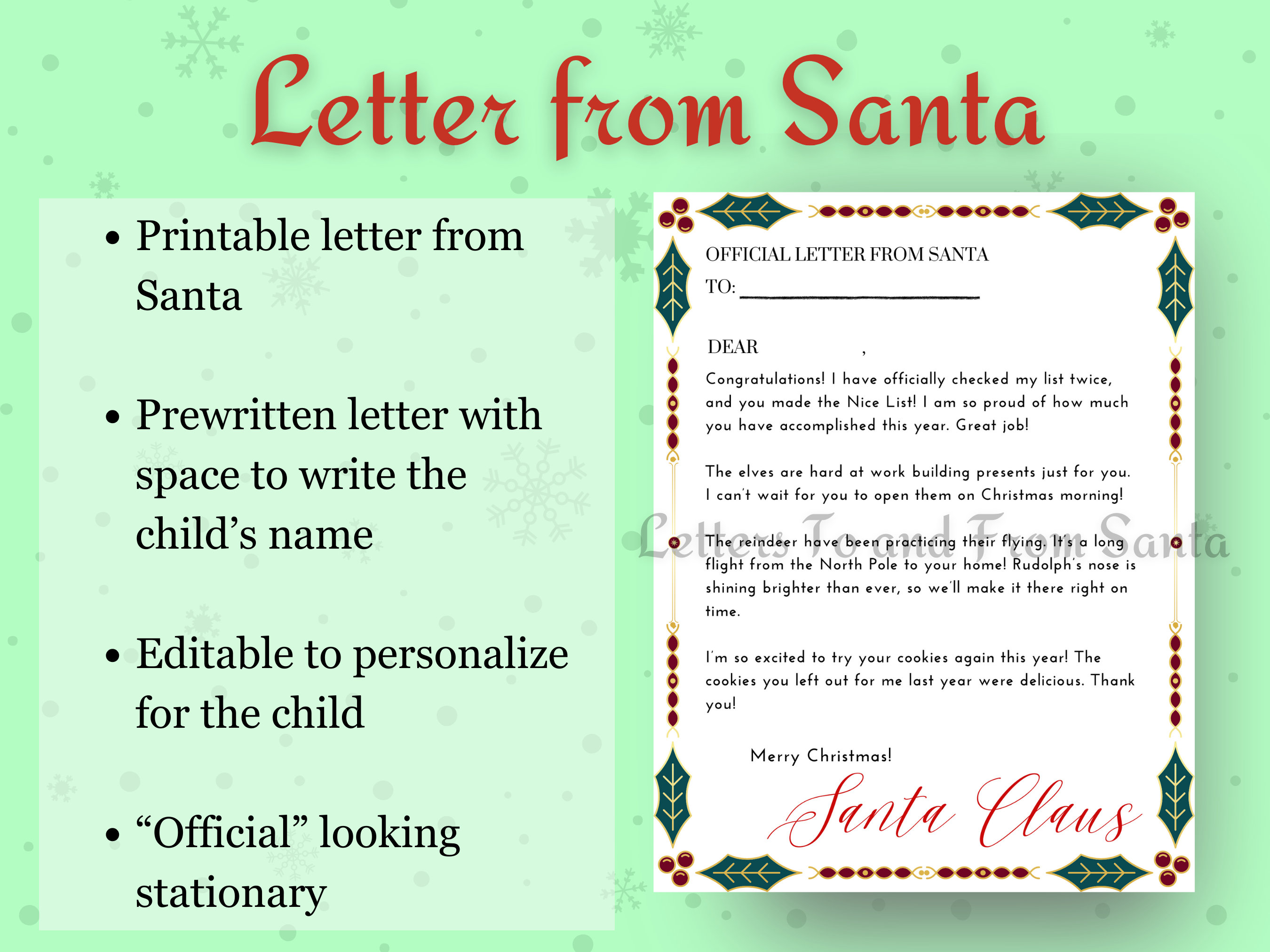 Letter to Santa From Child & Letter to Child From Santa. Print-ready ...