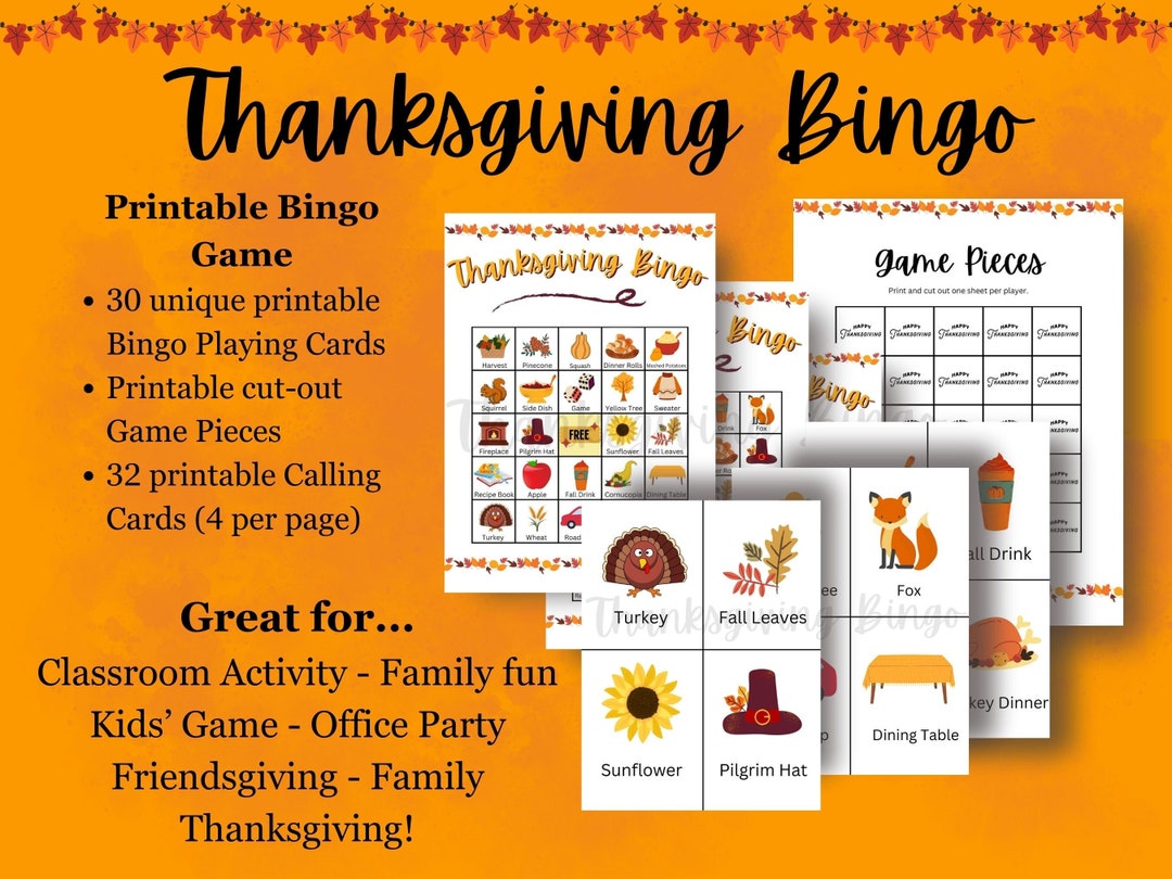 Thanksgiving Bingo, 30 Thanksgiving Bingo Cards, Thanksgiving Activity ...