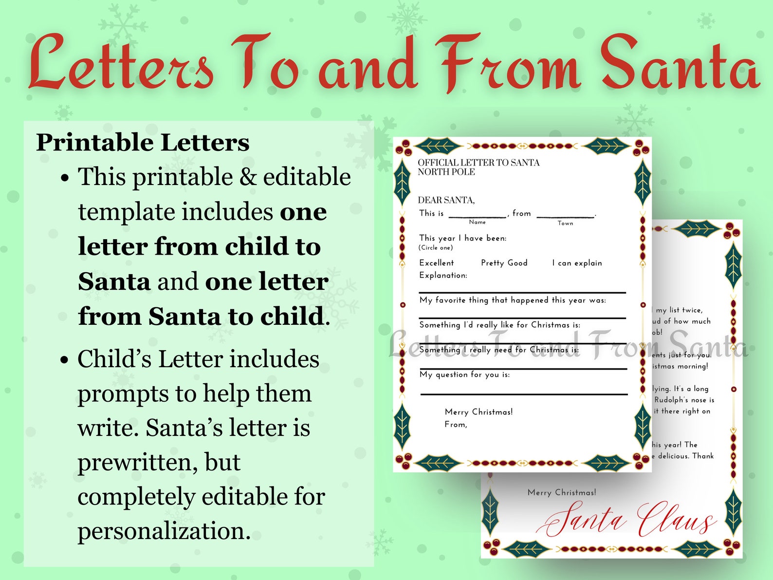 Letter to Santa From Child & Letter to Child From Santa. Print-ready ...