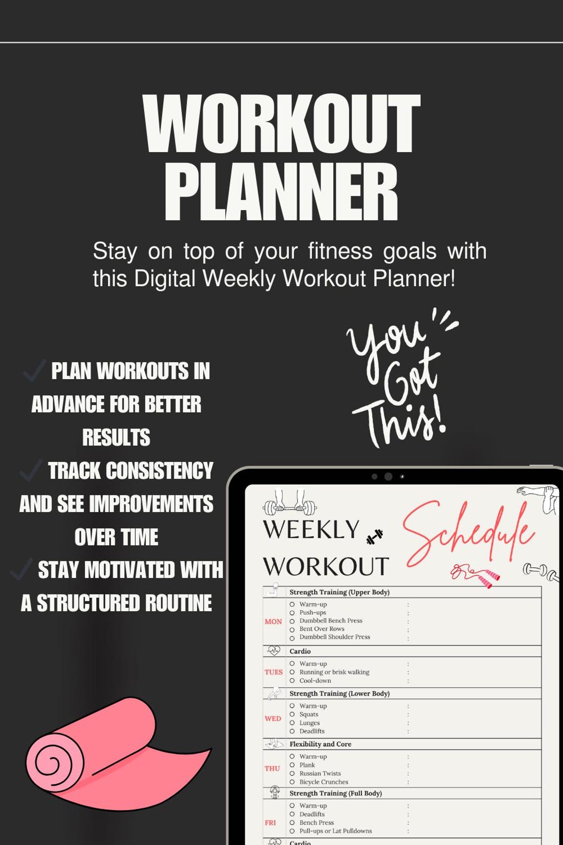 Weekly Workout Planner, Weekly Planer Template 2025, Editable in Canva ...