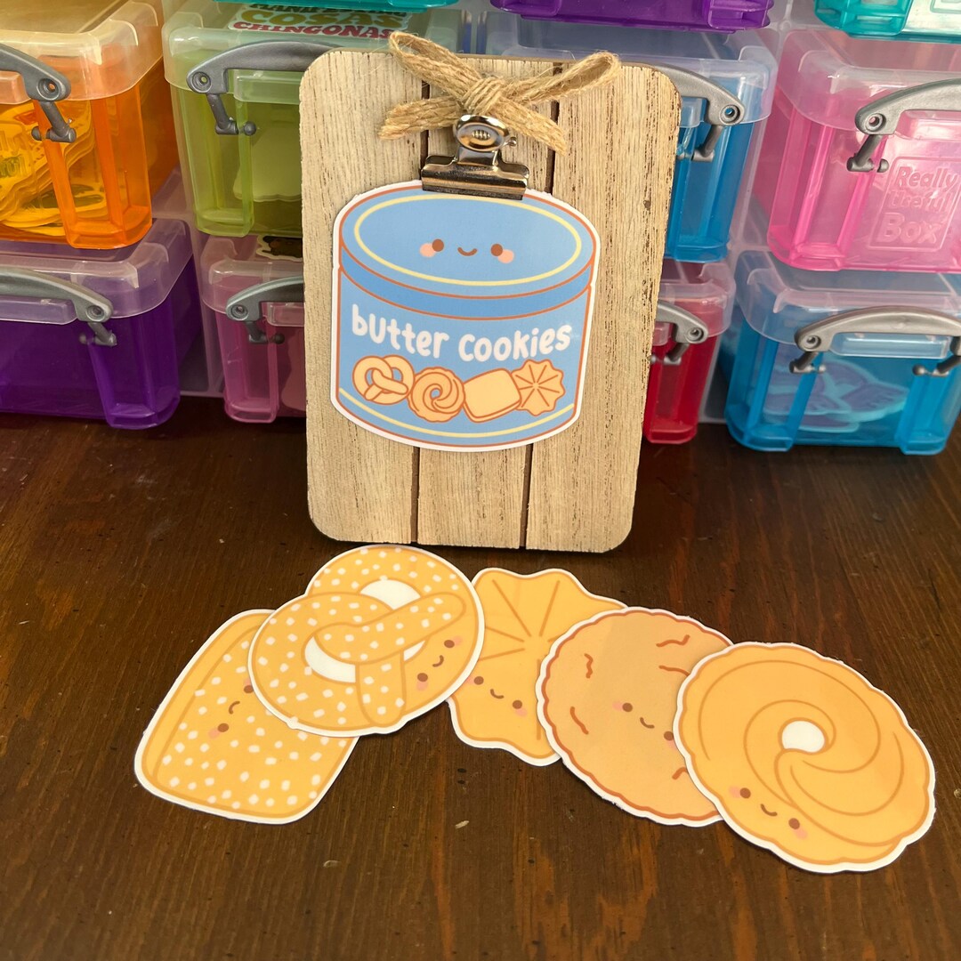 Cute Butter Cookies Glossy Sticker Set - Cookie Tin, Holiday Stickers ...