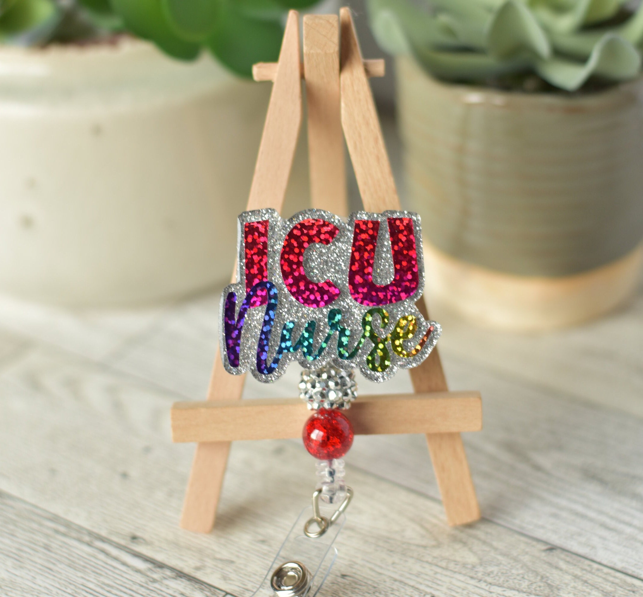ICU Nurse Badge Reel, ICU Nurse Badge Holder, Glittery Badge Reel ...
