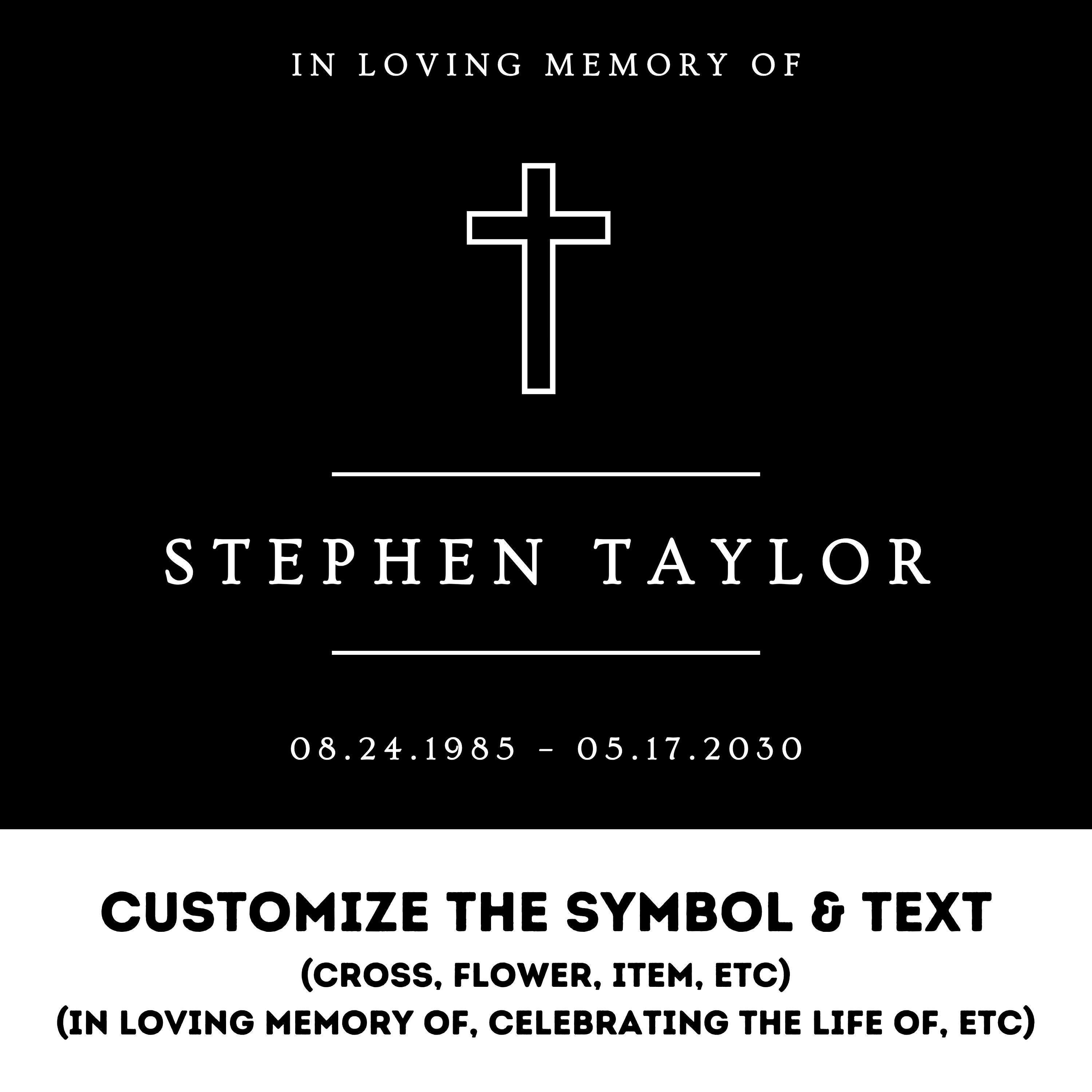 Funeral / Memorial Sign Decal Customizable Name, Dates, Color, and ...