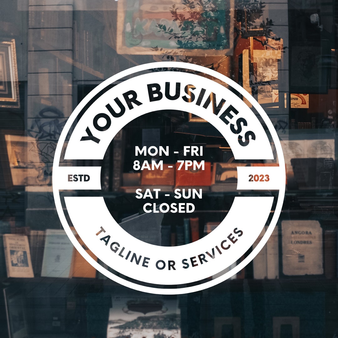 Circle Business Logo Decal | Customizable Name, Service, Hours, and ...