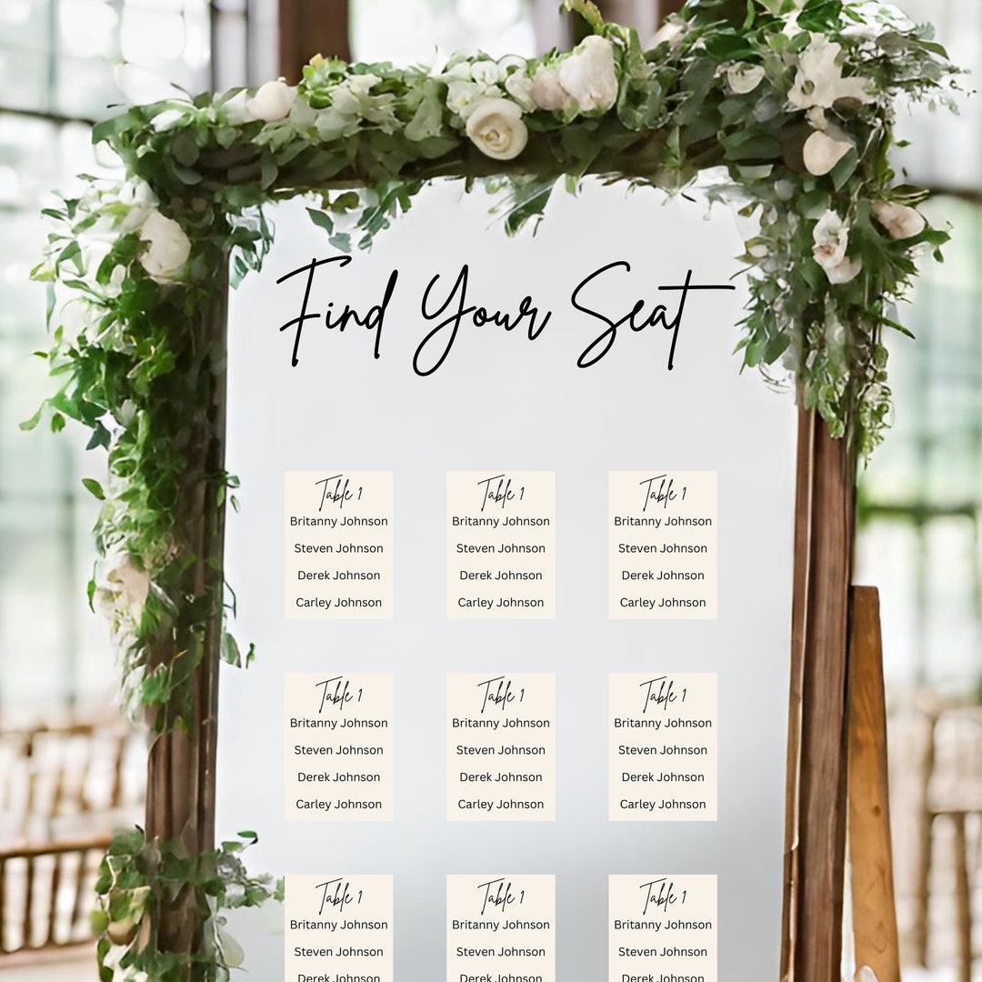 Seating Chart Wedding Mirror Decal | Find Your Seat Wedding Sign ...