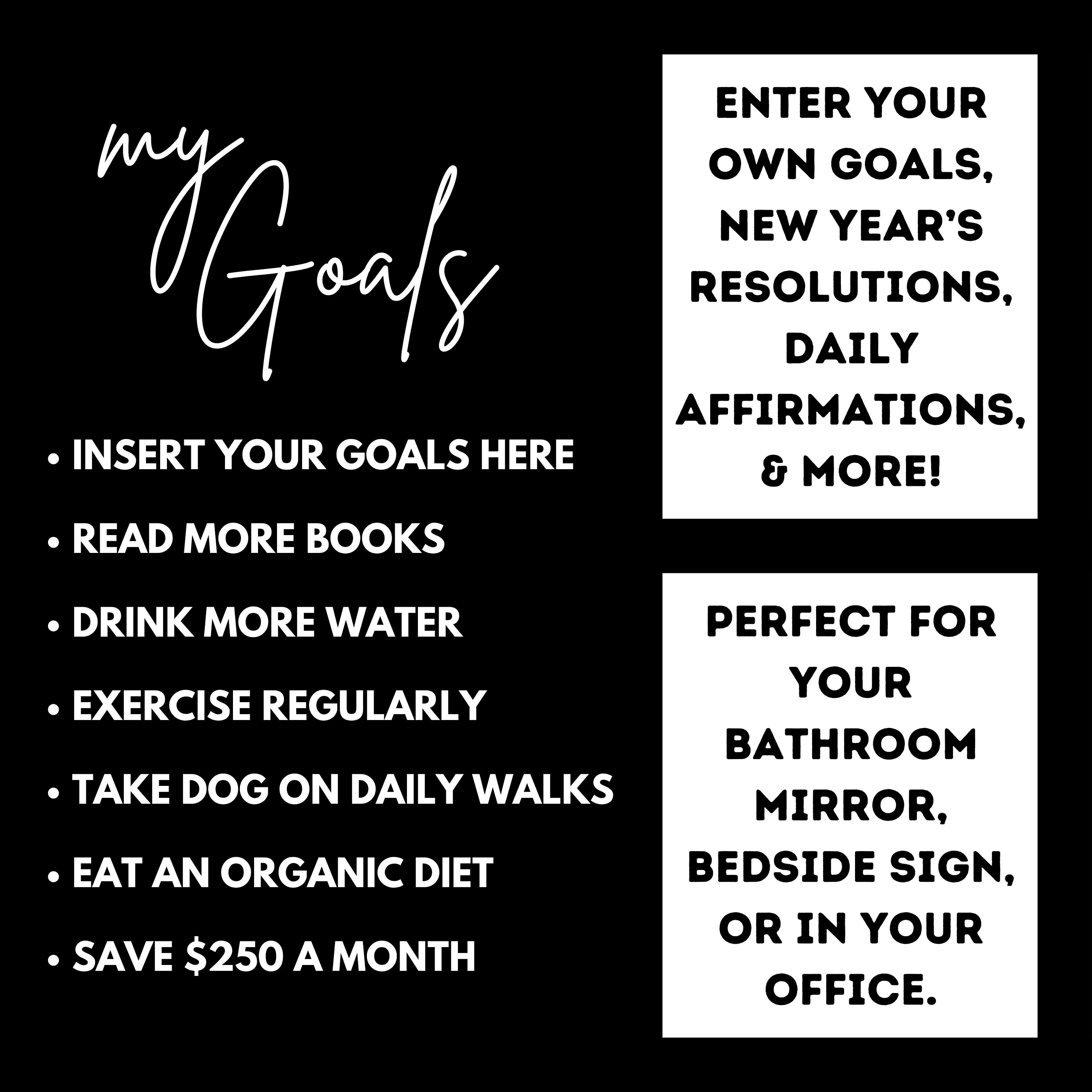 Goal List Mirror Decal Customizable Font, Color, Goals, New Year's ...