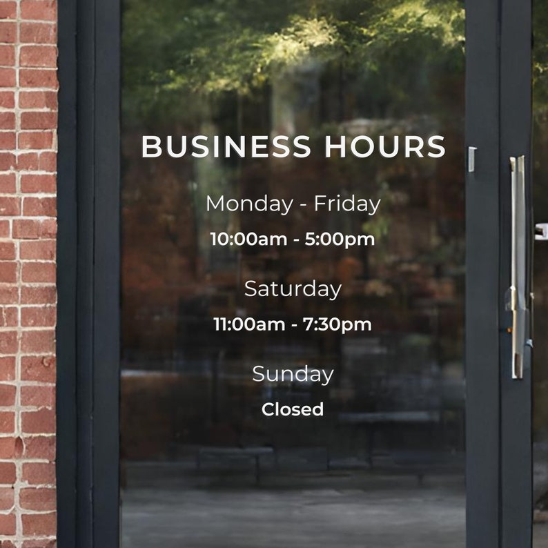 Custom Business Hours Decal | Customizable Text - Hours of Operation ...