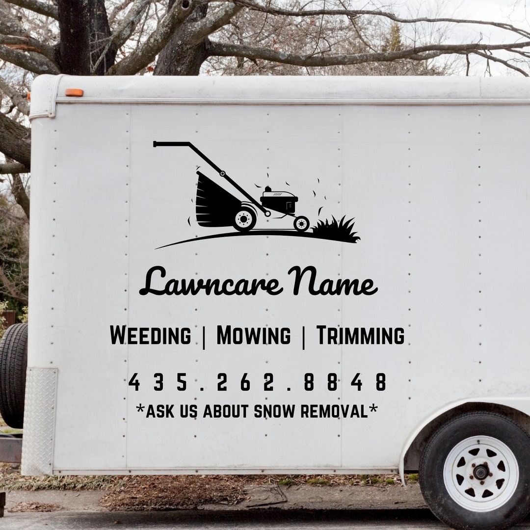 Lawn Care Business Decal | Customizable Logo, Name, Services, Website ...