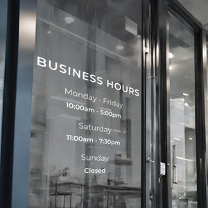 Custom Business Hours Decal | Customizable Text - Hours of Operation ...