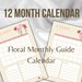 12 Month Calendar Pages Spanish and English Printable, Floral Monthly ...