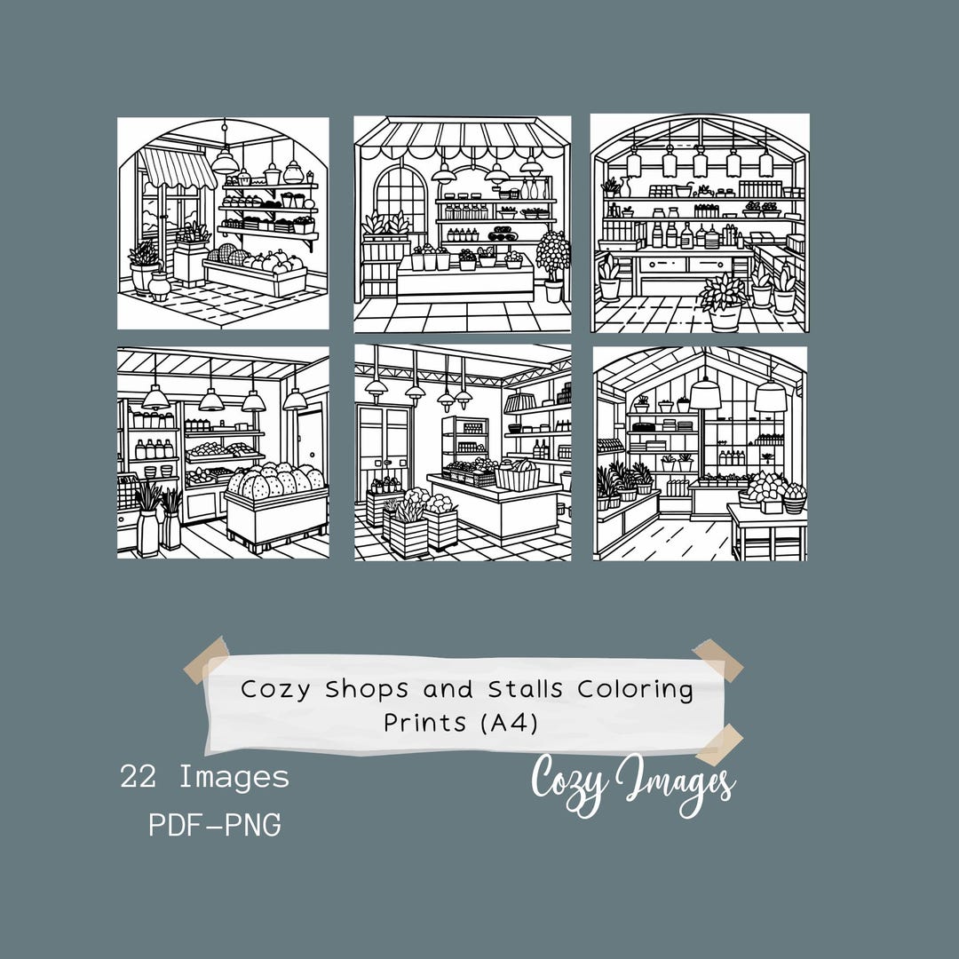 Cozy Coloring Pages Shops and Stalls Charming Pintables for Children ...