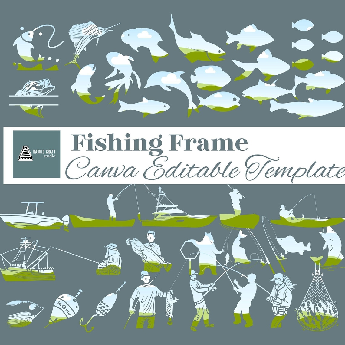 Fishing Canva Frame Template: Fish Theme Mockup (PDF) - Etsy