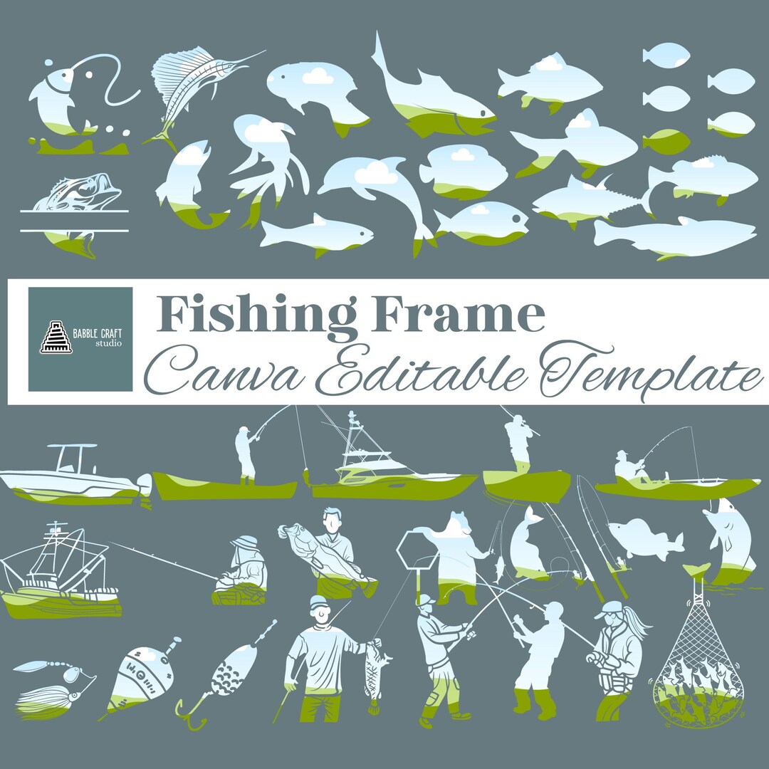 Fishing Canva Frame Template, Fish Theme, Fisher Canva Template Mockup ...