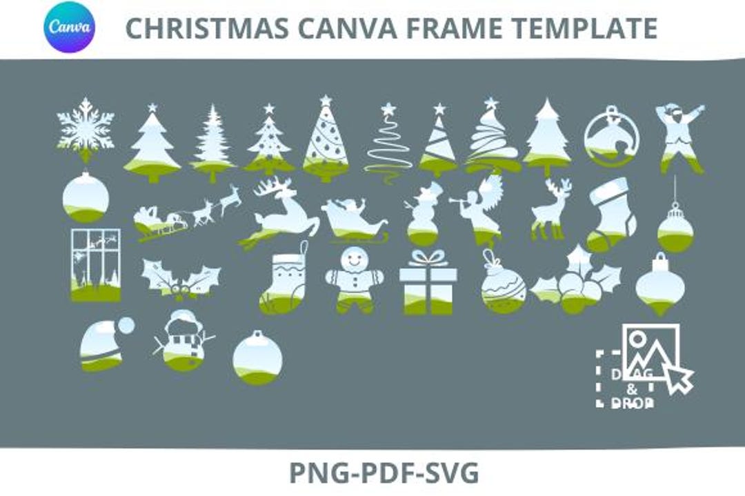 Christmas Canva Frame Template: Drag & Drop Design (PDF, PNG, SVG) - Etsy