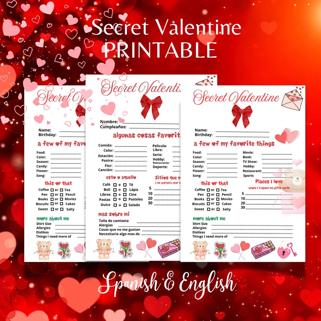 Secret Valentines Questionnaire Class Valentines PDF , Valentines Gift ...
