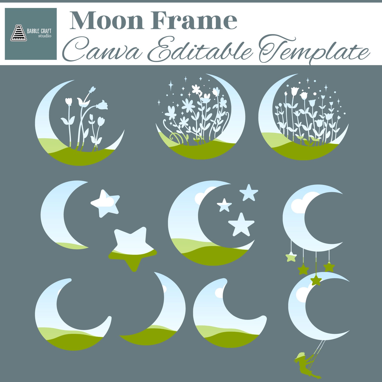Canva Moon Frame PDF, Canva Template, Editable Canva File, Blank Frame ...