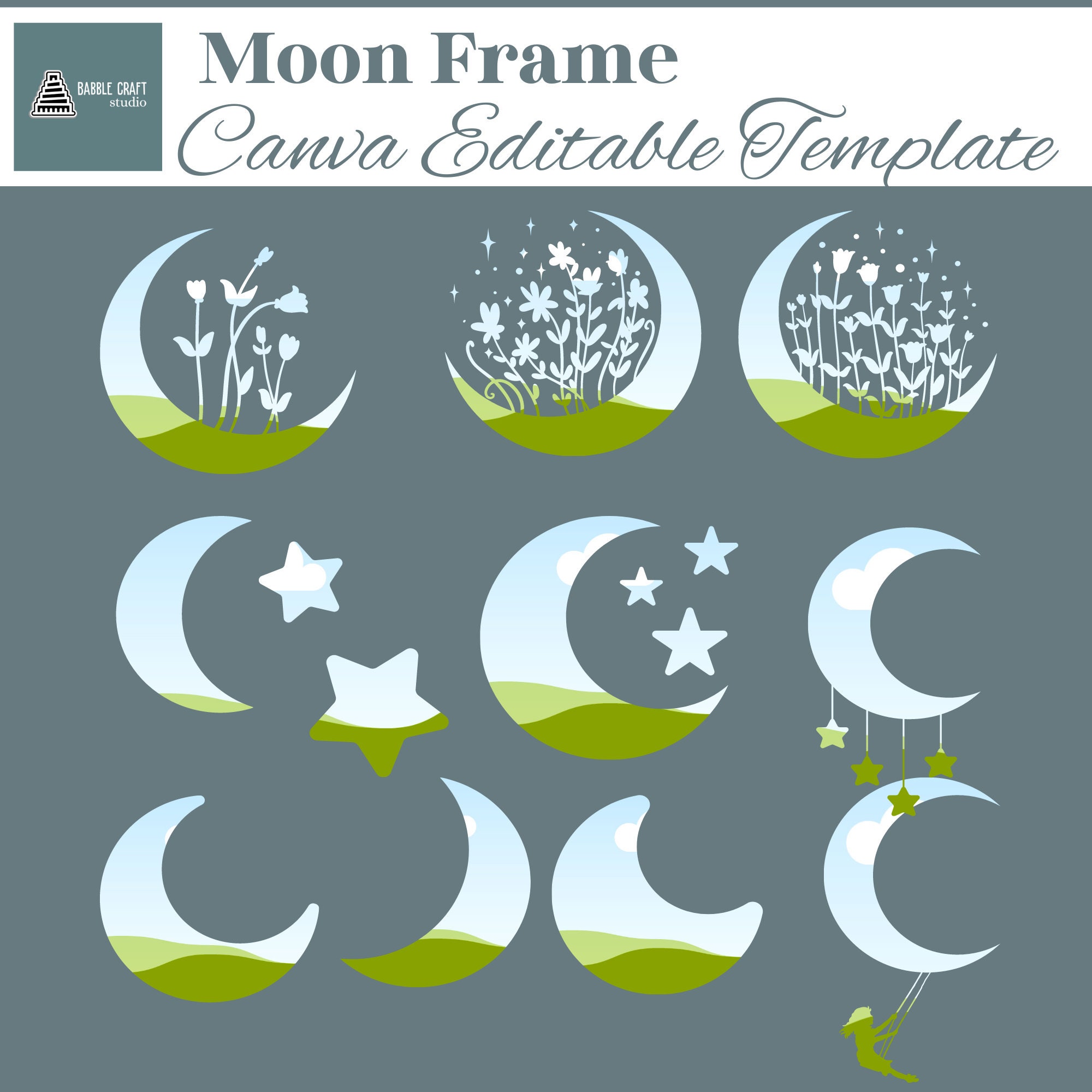 Moon Canva Frame Template: Stars Bundle (PDF) - Etsy