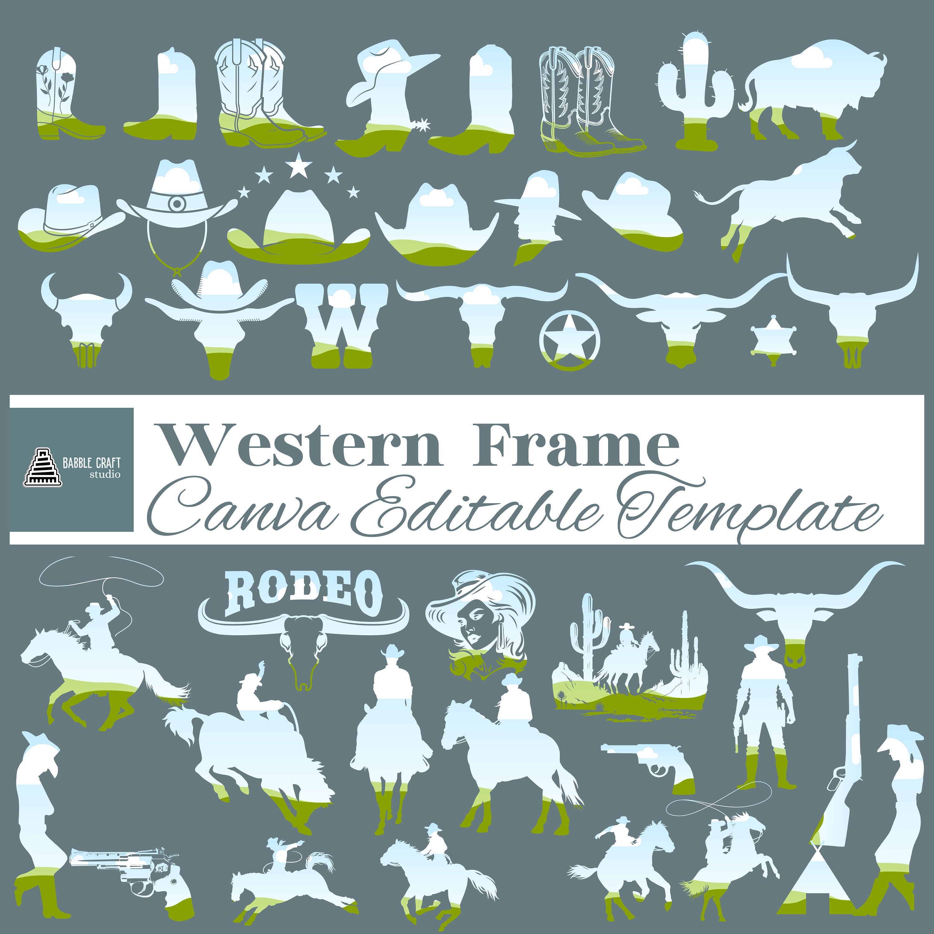 Western Canva Frame Cowgirl Cowboy Editable Digital Product Download ...