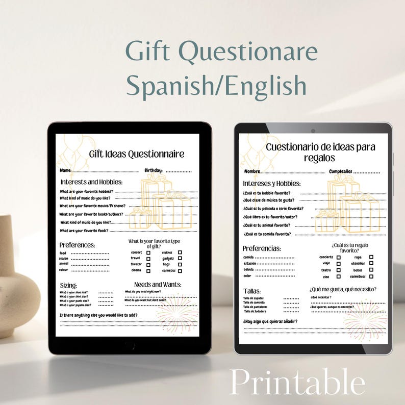 Spanish Gift Guide Questionnaire & Survey PDF | Editable Bilingual Get ...