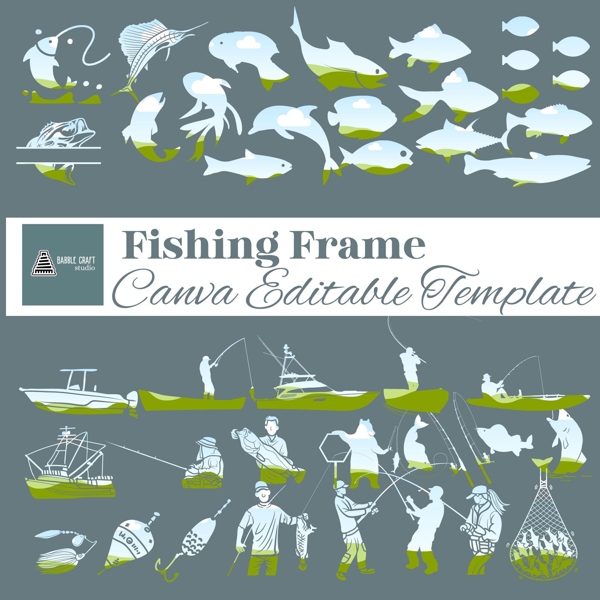 Fishing Canva Frame Template: Fish Theme Mockup (PDF) - Etsy