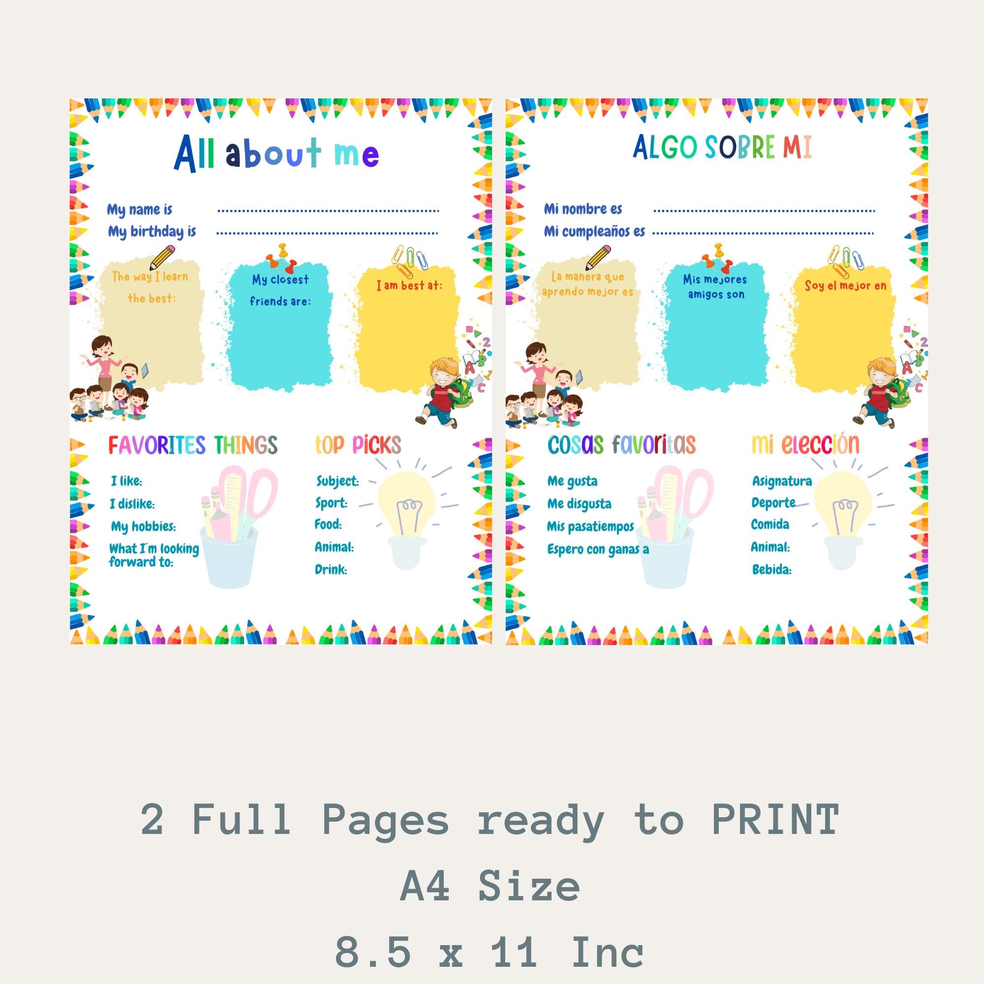 All About Me Student Favorite Things First Day of School Activity Pupil ...