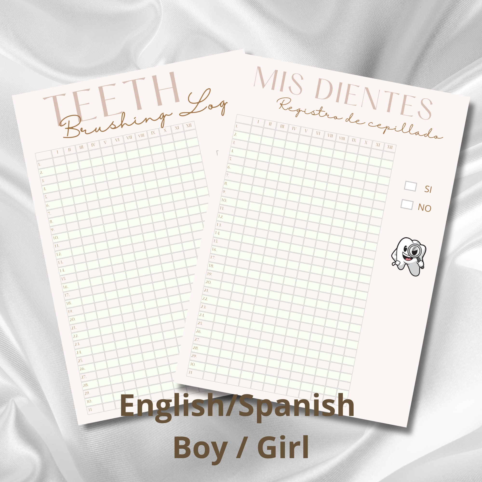 Teeth Brushing Tracker, Spanish and English Log Printable Tracker ...