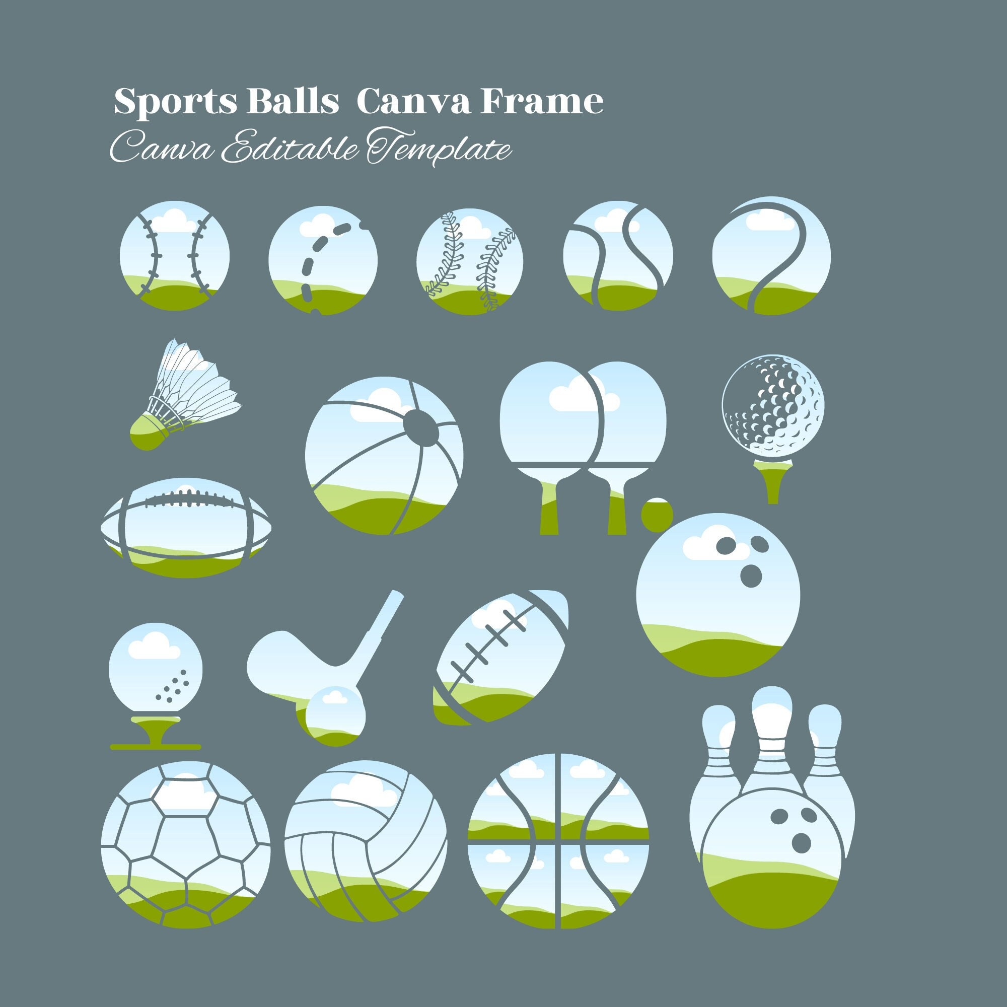 Canva Frame Bundle Sport Balls, Balls Frame PDF, Canva Sports Template ...