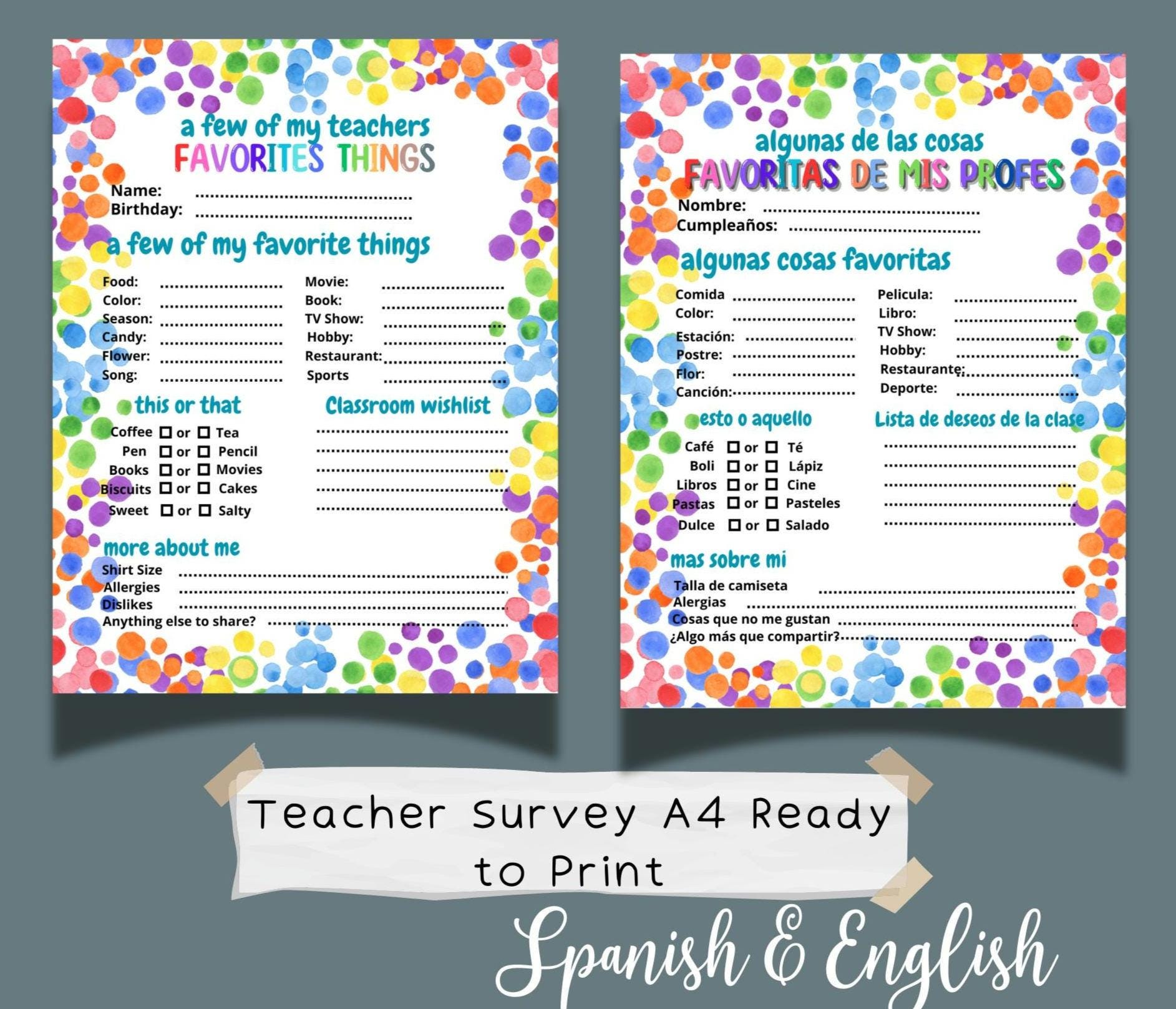 All About My Teacher Favorite Things First Day of School Teacher ...