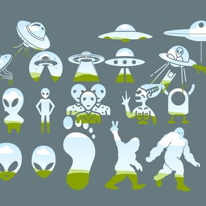 Alien Canva Frame Bundle UFO Alien Bigfoot Editable Canva Template ...