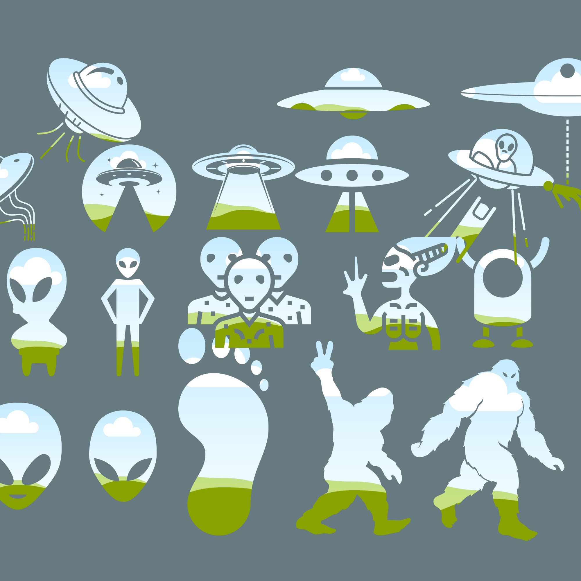 Alien Canva Frame Bundle UFO Alien Bigfoot Editable Canva Template ...