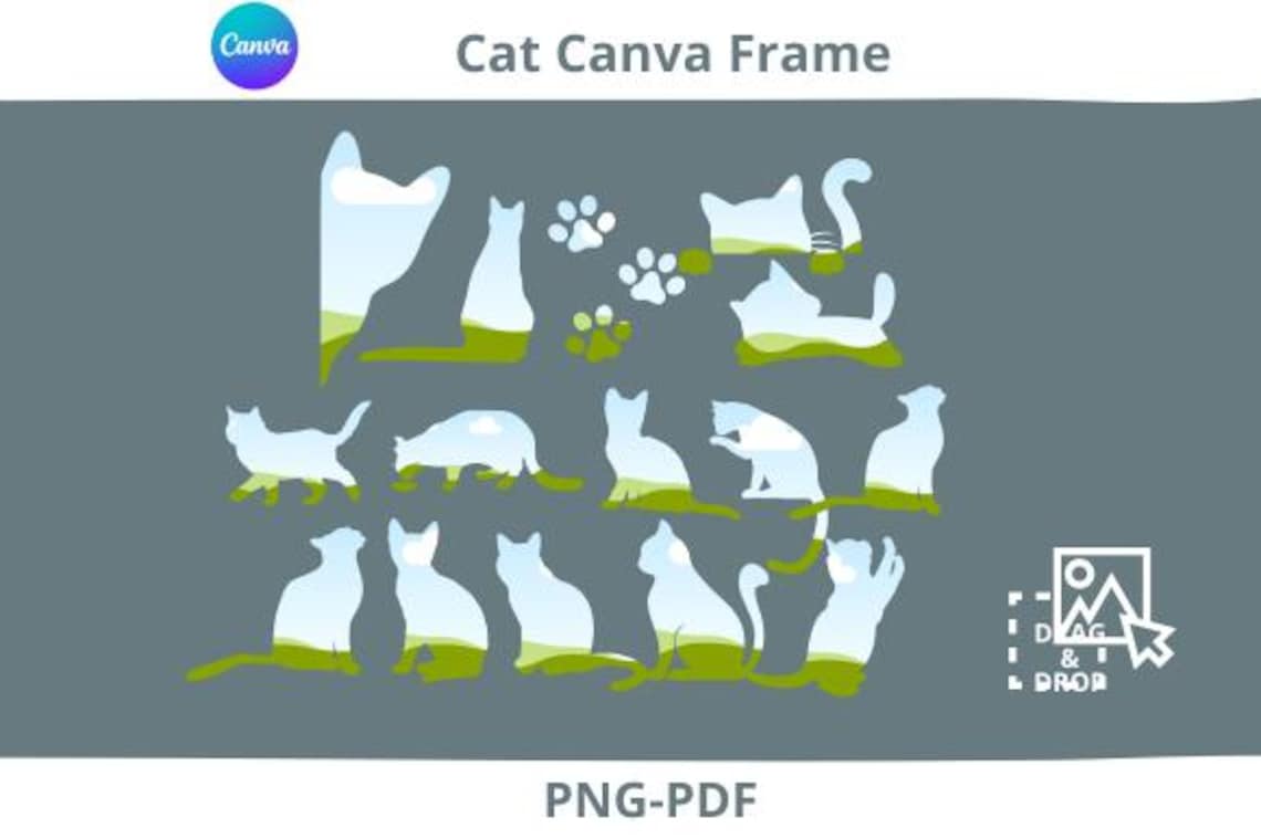 Canva Cat Frame Template Bundle: Editable Sublimation Design (PDF ...
