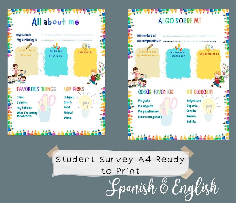 All About Me Student Favorite Things First Day of School Activity Pupil ...