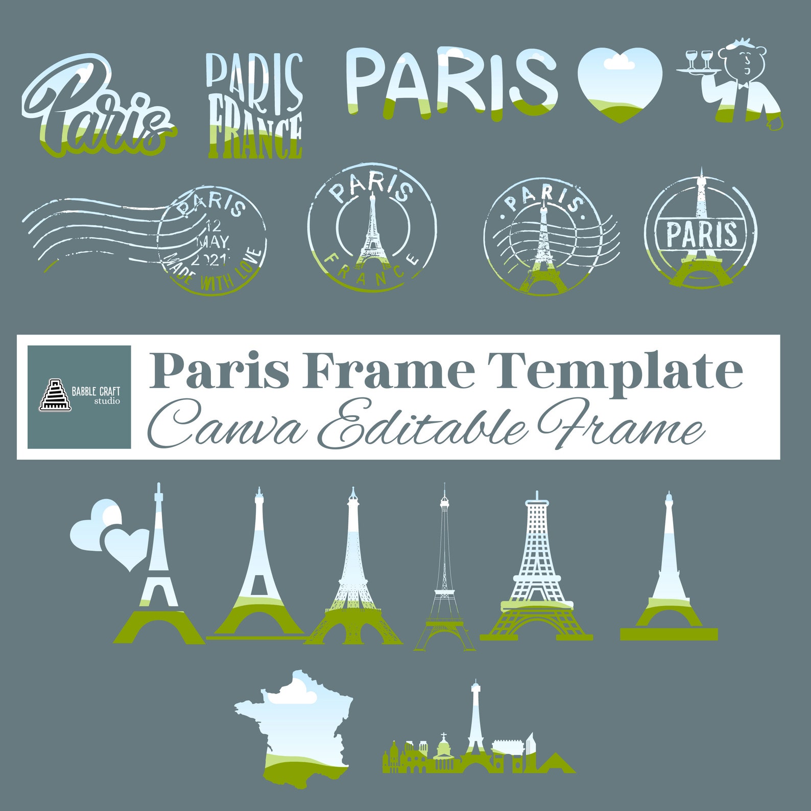 Paris Canva Frames Templates. PDF- Drag & Drop Files - Editable ...