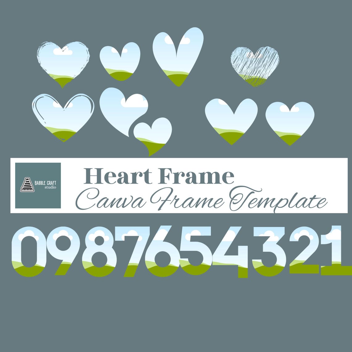 Heart Canva Frame Love Hearts Editable Digital Product Download ...