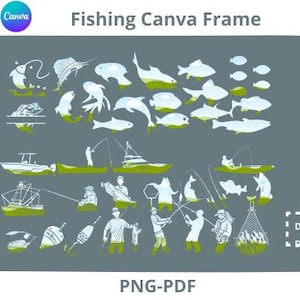 Fishing Canva Frame Template, Fish Theme, Fisher Canva Template Mockup ...