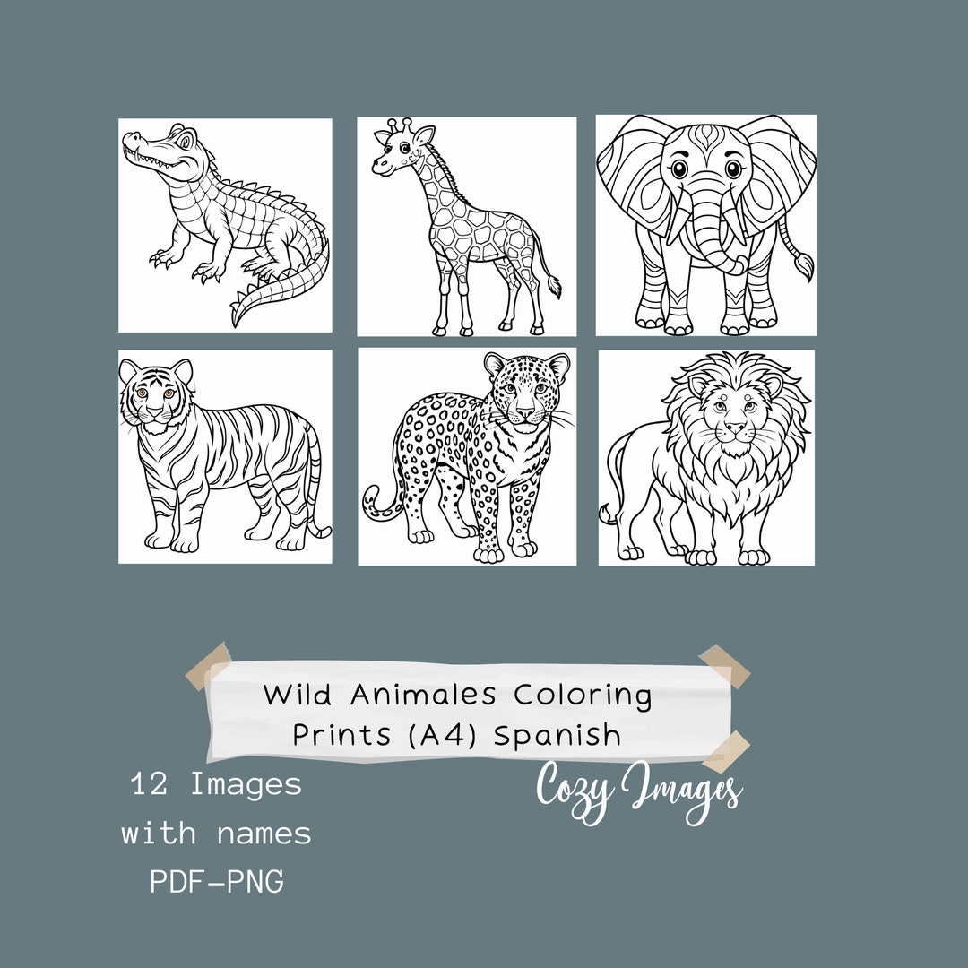 Wild Animal Coloring Pages With Spanish Names, 12 Printable A4 Sheets ...