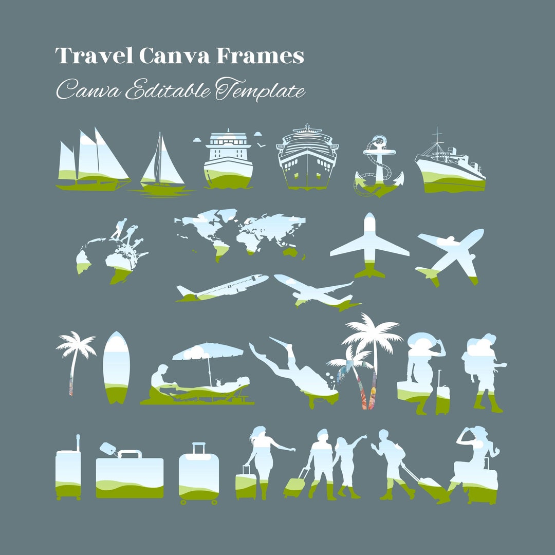Travel Canva Frame Bundle, Travel Frame PNG, Canva Template, Editable ...