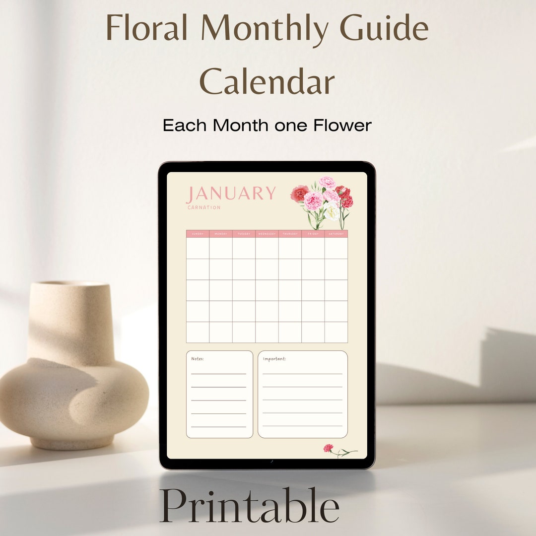 12 Month Calendar Pages Spanish and English Printable, Floral Monthly ...