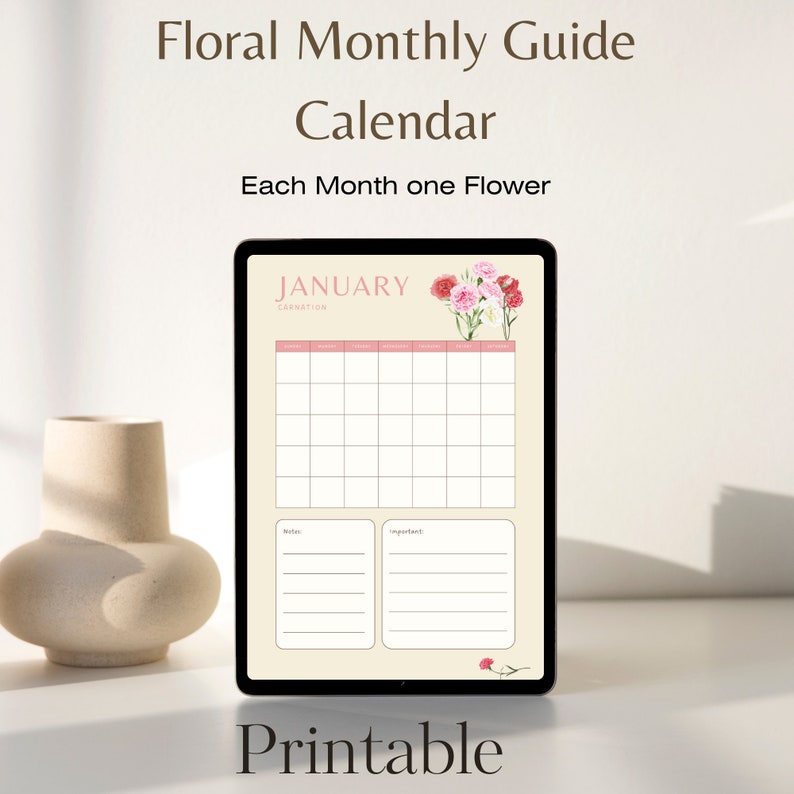 12 Month Calendar Pages Spanish and English Printable, Floral Monthly ...