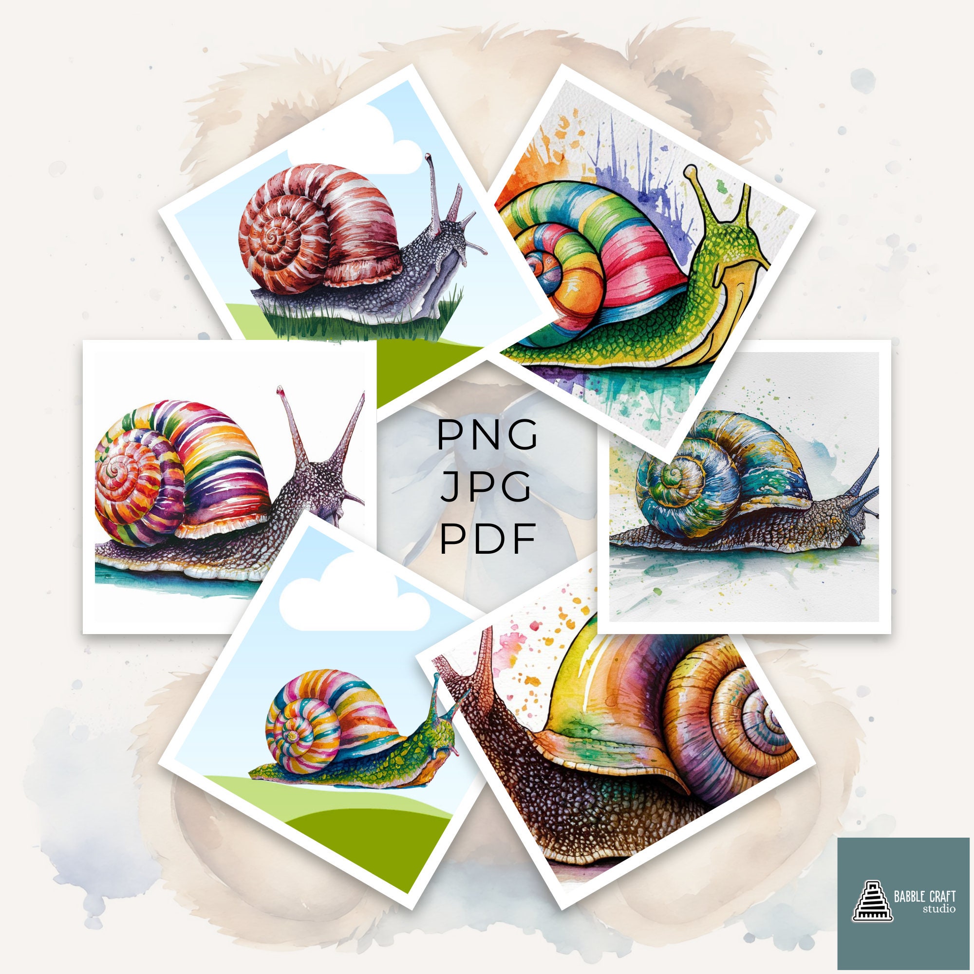 Snail Bundle Png , Watercolor Snails Clipart, Wall Art Tshirt ...