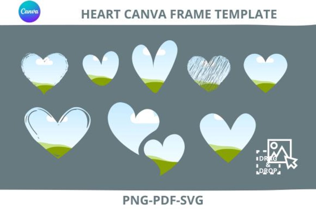 Heart Canva Frame Love Hearts Editable Digital Product Download ...