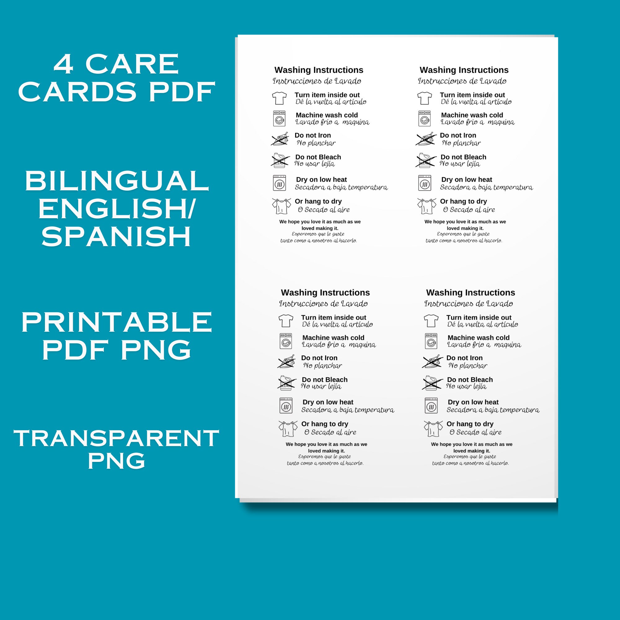 Washing Instruction Card, Bilingual T Shirt Care Card, Clothing Washing ...