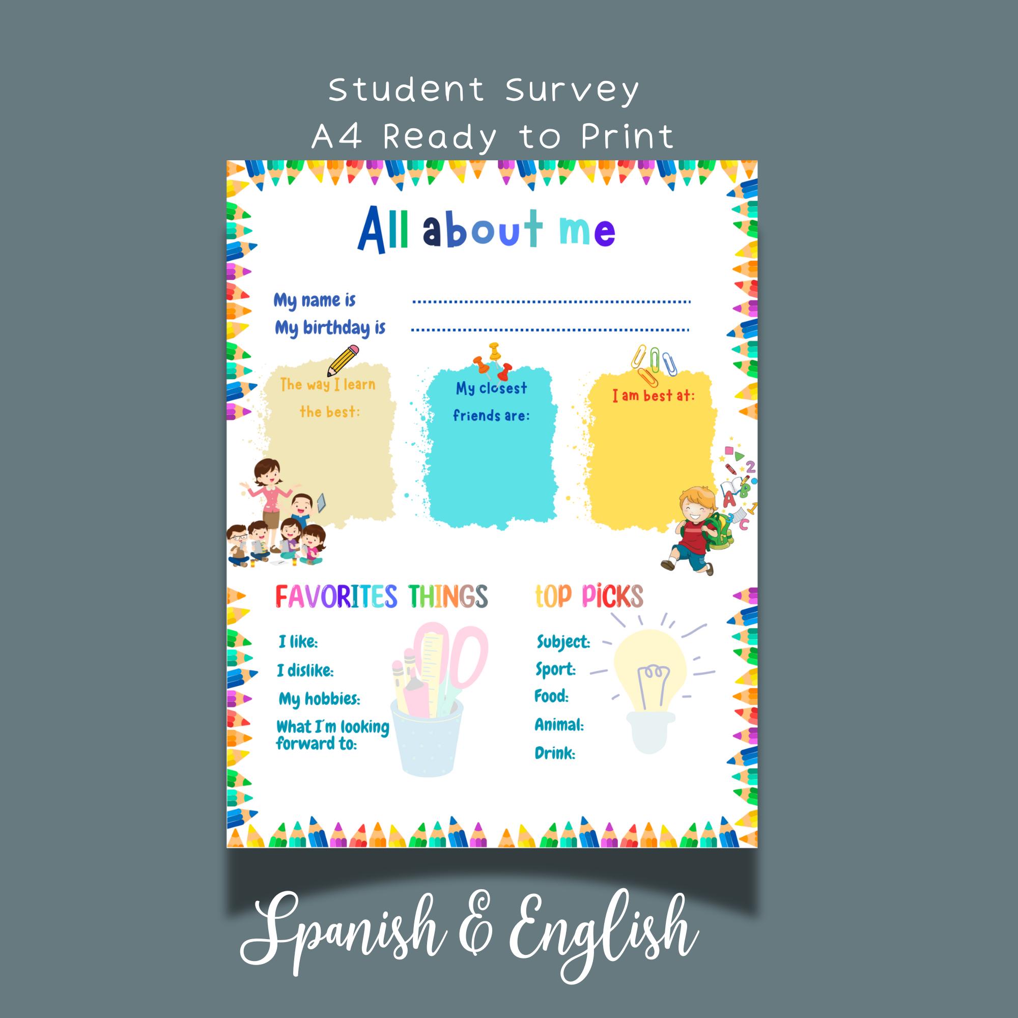 All About Me Student Favorite Things First Day of School Activity Pupil ...