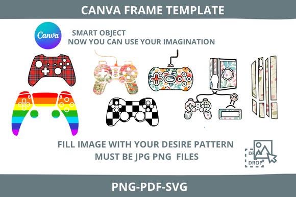 Gamers Skin Template Canva, Console and Gampads Svg Canva Drag and Drop ...