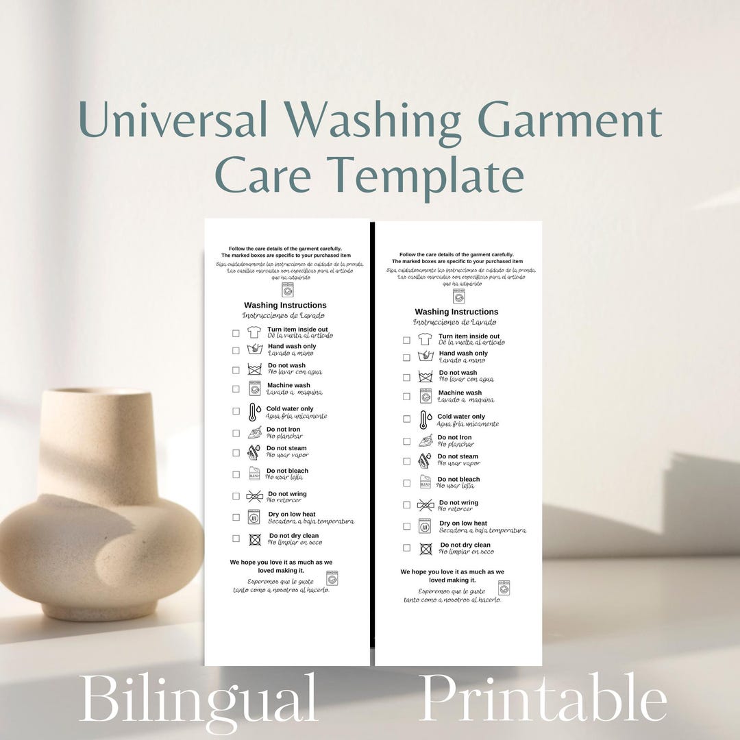 Universal Washing Garment Care Template, Customize for Your Specific ...