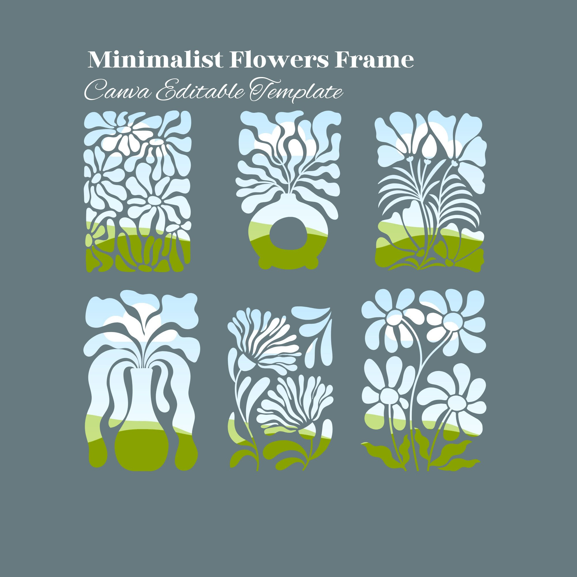 Floral Canva Frame Template: Scandinavian Flower Bundle (PDF) - Etsy