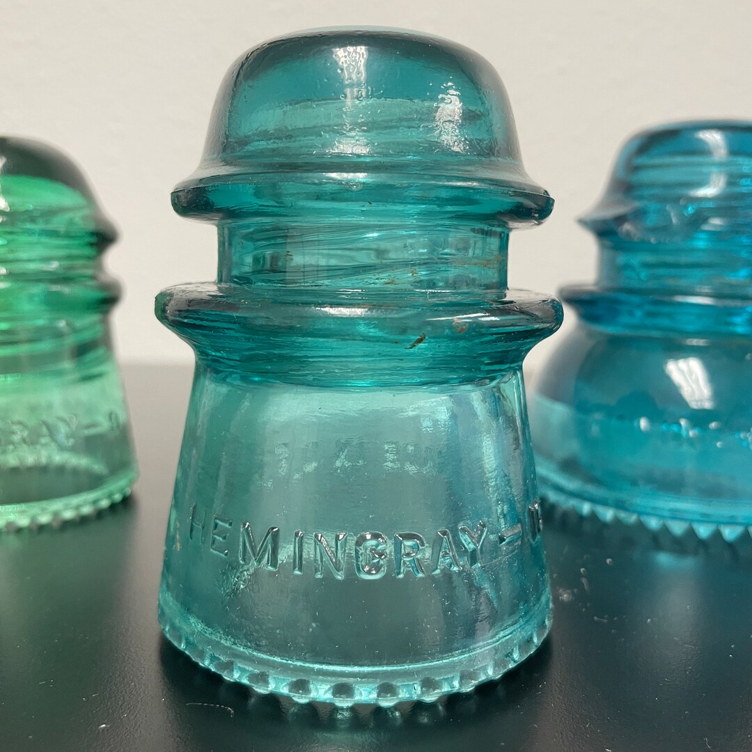 Three Beautiful Hemingray Telegraph Insulators Green #9, Teal #16, and ...